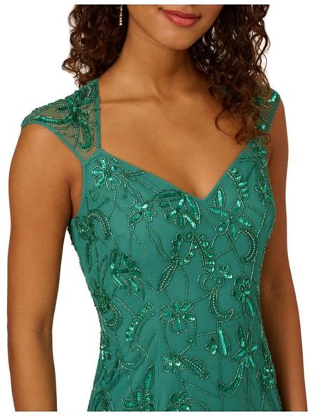 Adrianna Papell Beaded Mesh Cocktail Dress In Green Lyst