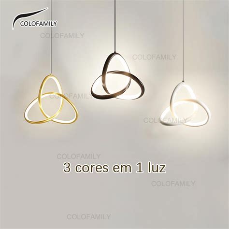 3 cores em 1 luz Lustre Pendente Luminária de Teto Led Ouro Decoração