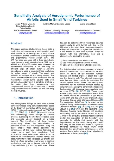 Pdf Sensitivity Analysis Of Aerodynamic Performance Of Airfoils Used
