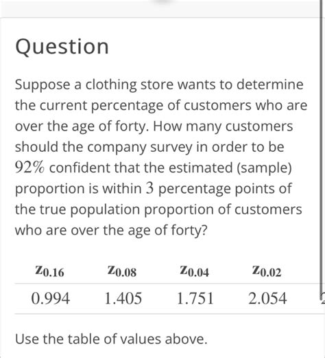 Solved Question Suppose A Clothing Store Wants To Determine The