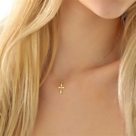 14k Solid Gold Cross Necklace ∙ Gold Cross Necklace ∙ Tiny Cross