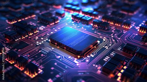 Data Microprocessor In Neon Colors With Dark Cinematic Futuristic Background Abstract