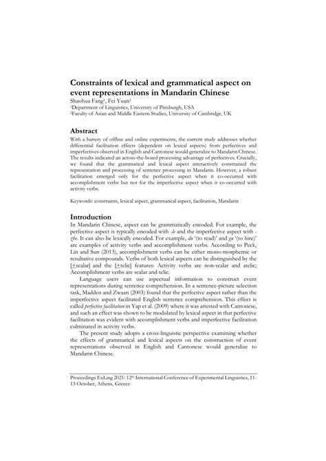 Pdf Constraints Of Lexical And Grammatical Aspect On Event