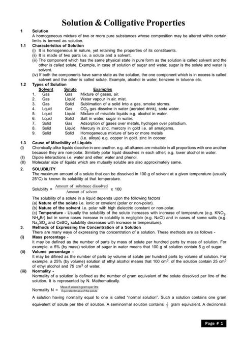 Chapter 2 Solution Chemistry Class 12 Notes