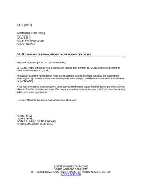 Lettre De Demande De Remboursement Pour Paiement En Double Modèles