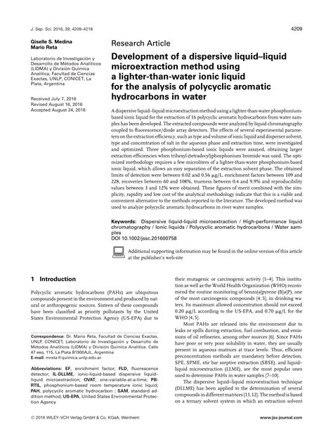 Pdf Development Of A Dispersive Liquid Liquid Microextraction Method Using A Lighter Than