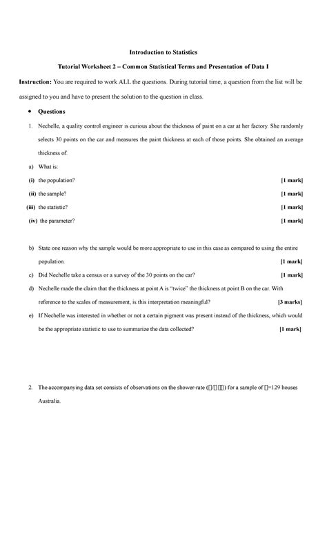 Tutorial Worksheet 3 Introduction To Statistics Tutorial Worksheet 2