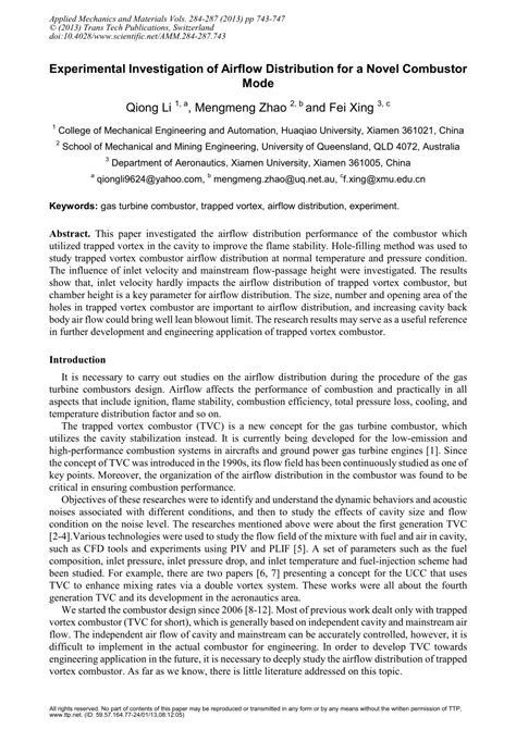 Pdf Experimental Investigation Of Airflow Distribution For A Novel Combustor Mode