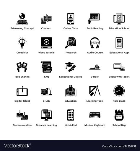 E Learning Icons Set Royalty Free Vector Image