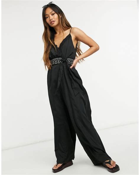 River Island Plunge Embellished Waist Jumpsuit In Black Lyst Canada