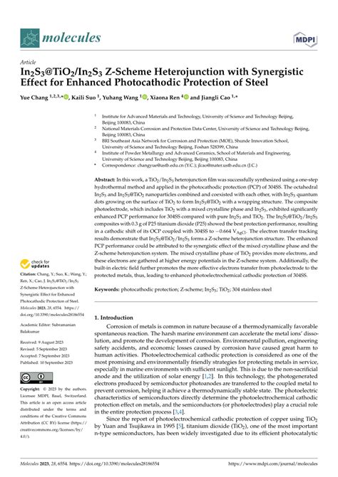 Pdf In2s3tio2in2s3 Z Scheme Heterojunction With Synergistic Effect For Enhanced