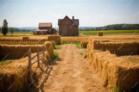 Premium AI Image | Hay bale maze with a rustic wooden sign showing directions created with ...