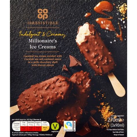 Co Op Irresistible Fairtrade Millionaires Ice Creams 3 X 90ml 270ml