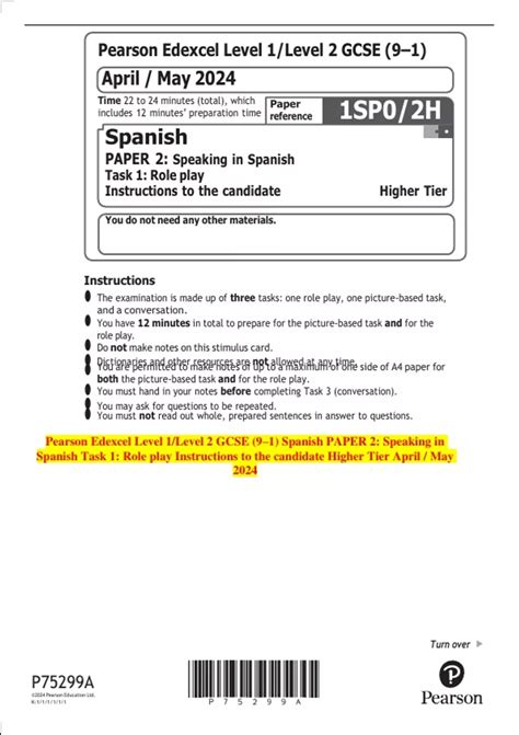 Pearson Edexcel Level 1/Level 2 GCSE (9–1) Spanish PAPER 2: Speaking in Spanish Task 1: Role ...