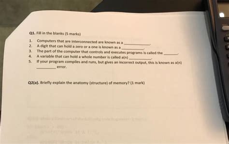 Solved Q1 Fill In The Blanks 5 Marks 1 2 3 4 5