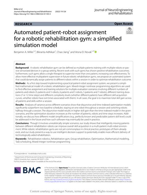 Pdf Automated Patient Robot Assignment For A Robotic Rehabilitation Gym A Simplified