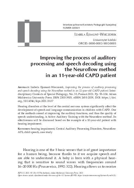 Pdf Improving The Process Of Auditory Processing And Speech Decoding
