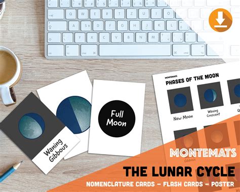 Phases Of The Moon Flash Cards Flashcards Montessori 3 Part