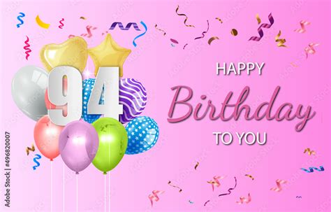 Happy 94th Birthday Balloons Greeting Card Background Vector Happy