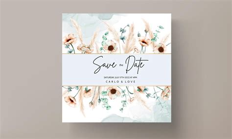 빈티지 꽃 결혼 초대장 카드 템플릿 무료 벡터