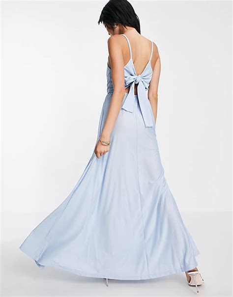 Asos Design Cami Plunge Tie Back Maxi Dress In Blue Asos