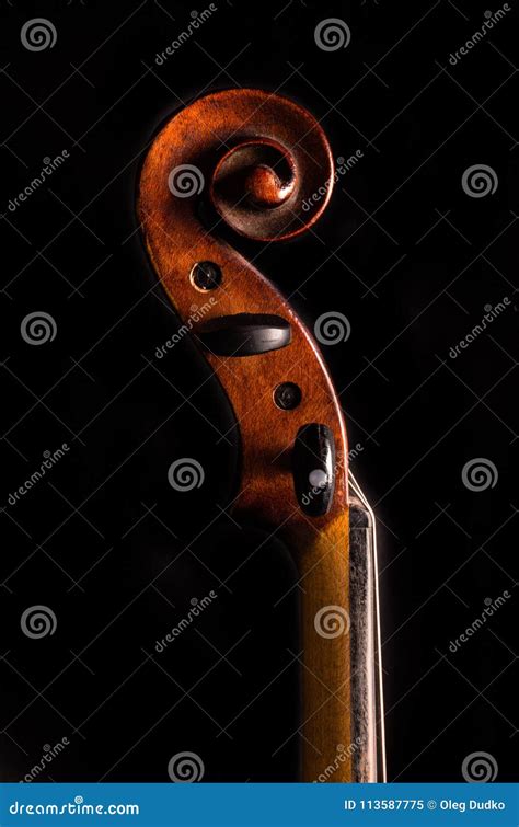 Side View Of A Violin Pegbox Isolated On Black Stock Image Image Of