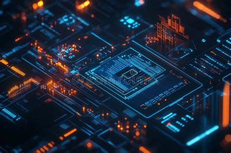 Exploring A Futuristic Microchip Design Illuminated By Vibrant Neon Lights Generative Ai Stock