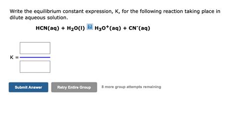 Solved Write The Equilibrium Constant Expression K For The Chegg