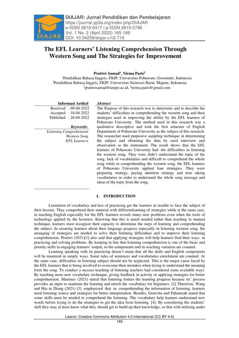 Pdf The Efl Learners Listening Comprehension Through Western Song And The Strategies For