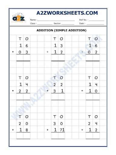 A2zworksheets Worksheet Of Addition Worksheet 02 Simple Addition