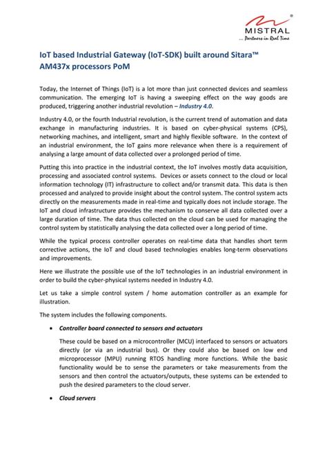 IoT Based Industrial Gateway IoT SDK Built Around Sitara AM X Processors PoM PDF