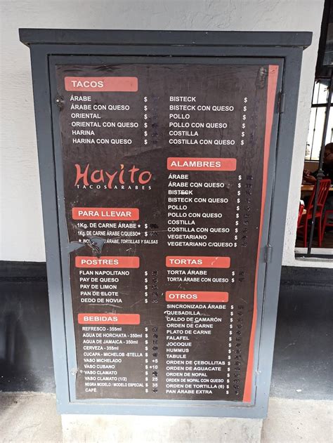 Carta Del Restaurante Tacos Arabes Hayito Roma Ciudad López Mateos