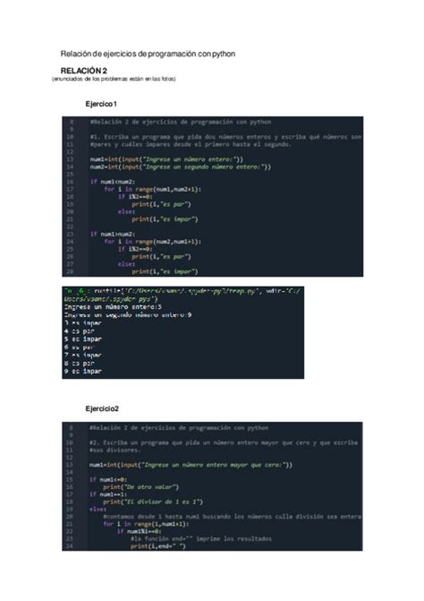 Relacion 2 De Ejercicios De Programacion Con Pythonpdf