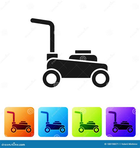 Black Lawn Mower Icon Isolated On White Background Lawn Mower Cutting