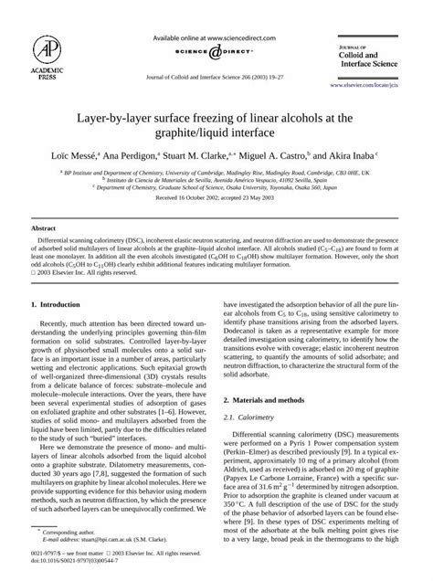 PDF Layer By Layer Surface Freezing Of Linear Alcohols At The Graphite Liquid Interface