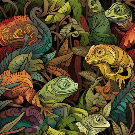 Premium Photo Seamless Pattern Of Chameleon