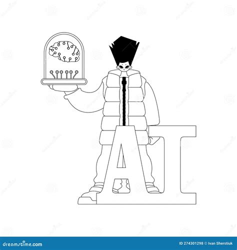 He Has A Vector Linear Ai Model In His Grasp Stock Vector Illustration Of Intelligence
