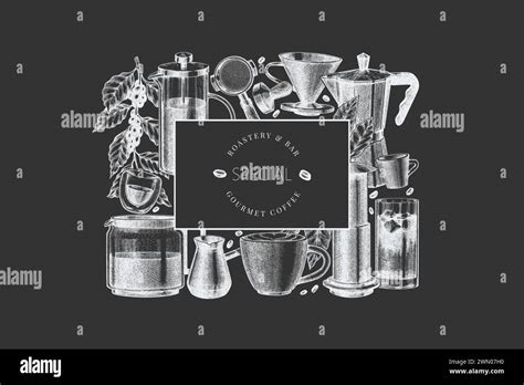 Alternative Coffee Makers Chalk Board Illustration Vector Hand Drawn