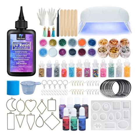 Kit De Resina Uv Con Lámpara Y Moldes Para Hacer Joyas Diy Meses sin