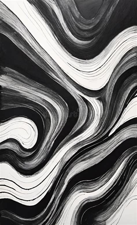 Digital Abstraction Drawing Black And White Background Stock