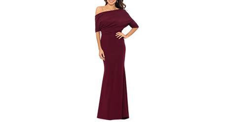 Betsy And Adam One Shoulder Crepe Scuba Gown In Red Lyst