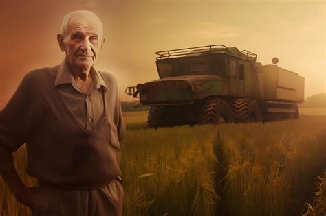 Premium Ai Image Farmer And Agricultural Tractor In The Field Neural