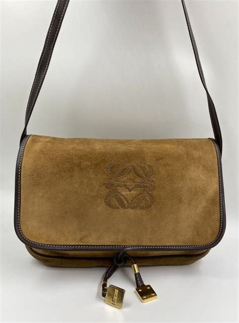 Loewe Vintage Suede Crossbody Bag Navy Blue Leather Bag Crossbody
