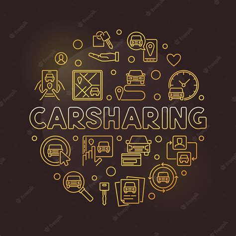 Premium Vector Carsharing Concept Round Golden Linear Illustration Car Sharing Vector Round Banner