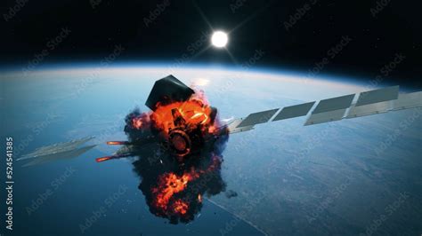 Shooting Down A Satellite In Orbit With A Missile Explosion In Space