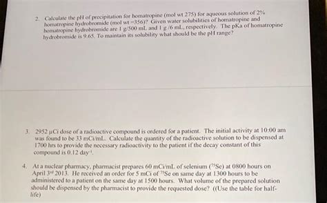 Solved 2 Calculate The PH Of Precipitation For Homatropine Chegg