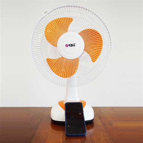 orbit 12 inches oscillating rechargeable table fan with led light and