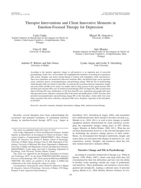Therapist Interventions In Emotion Focused Therapy Cunha Et Al