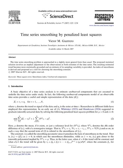 time series smoothing by penalized least squares statistics