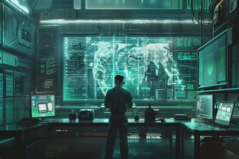 futuristic crime lab use holographic screens to analyze digital